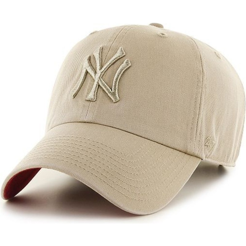 47 Brand Curved Brim Beige Logo New York Yankees MLB Clean Up Beige Cap ...
