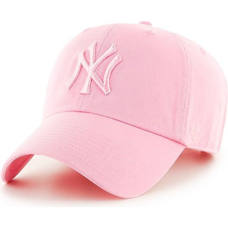 47 Brand Curved Brim Pink Logo New York Yankees MLB Clean Up Pink Cap ...