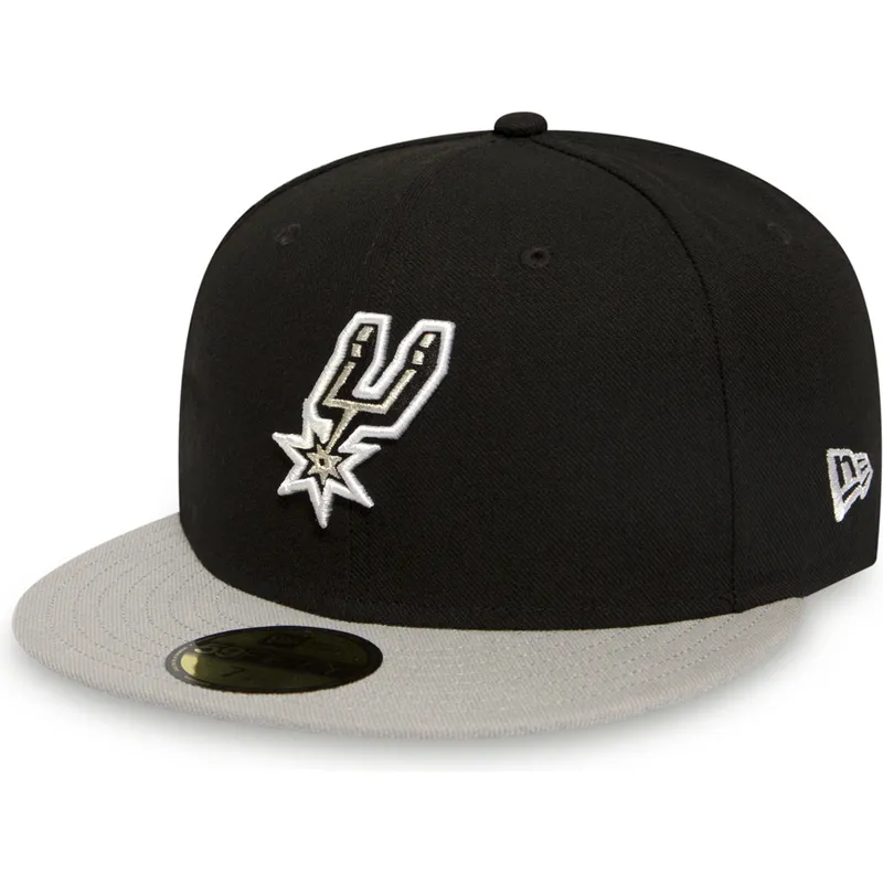 New Era Flat Brim 59FIFTY San Antonio Spurs NBA Black and Grey Fitted ...