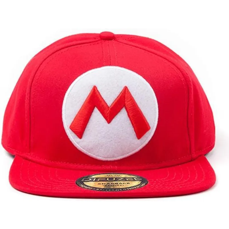 Difuzed Flat Brim Mario Logo Super Mario Bros. Red Snapback Cap ...