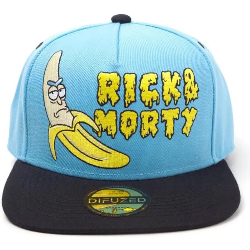 Difuzed Flat Brim Rick Banana Rick and Morty Blue and Black Snapback ...