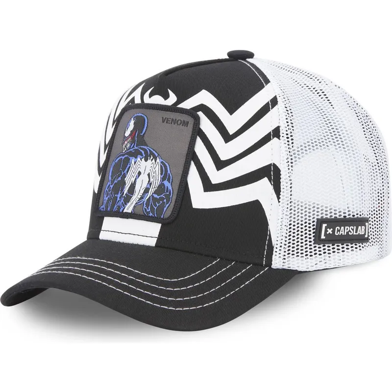 Capslab Venom MAR3 VEN1 Marvel Comics Black and White Trucker Hat ...