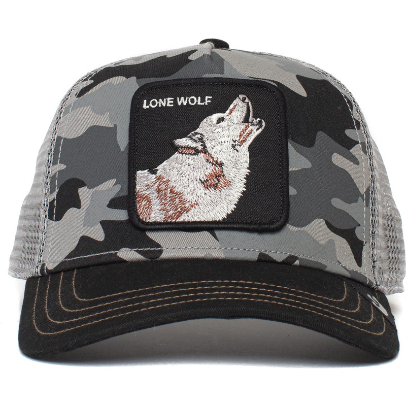 Goorin Bros. Lone Wolf Dog Soldier The Farm Camouflage and Grey Trucker ...