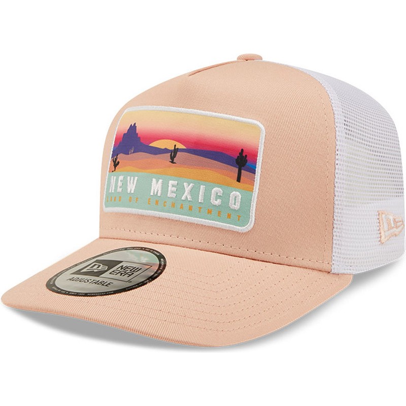 New Era New Mexico A Frame Location Pink and White Trucker Hat ...
