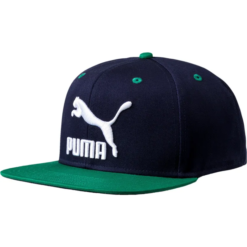 Puma Flat Brim LS Colour Block Navy Blue and Green Snapback Cap ...
