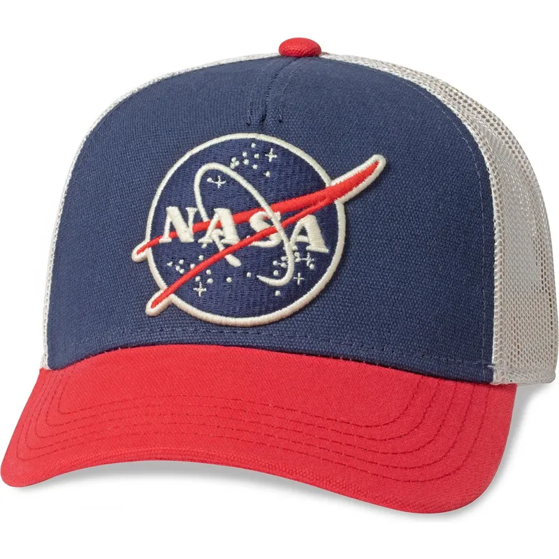 American Needle NASA Valin Navy Blue, White and Red Snapback Trucker ...