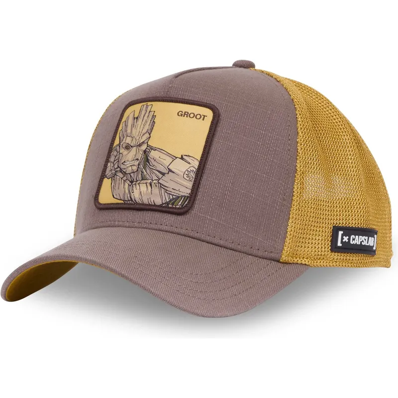 Capslab Groot GRO1 Marvel Comics Brown and Yellow Trucker Hat ...