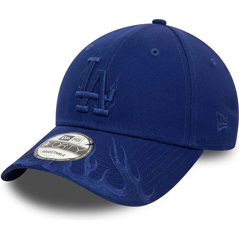 New Era Curved Brim Blue Logo 9FORTY Flame Los Angeles Dodgers MLB Blue ...