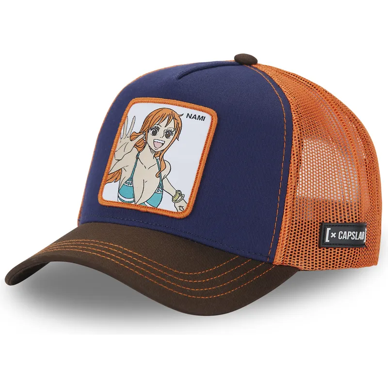 Capslab Nami OP4 NAM One Piece Navy Blue and Orange Trucker Hat ...