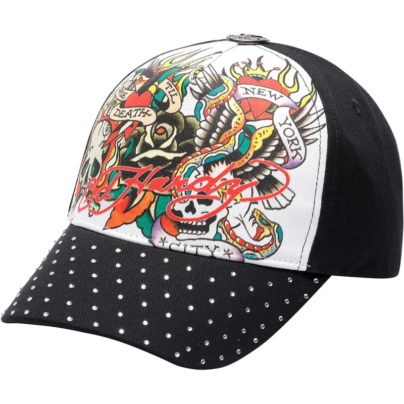 Ed Hardy Curved Brim True Til Death White and Black Adjustable Cap ...