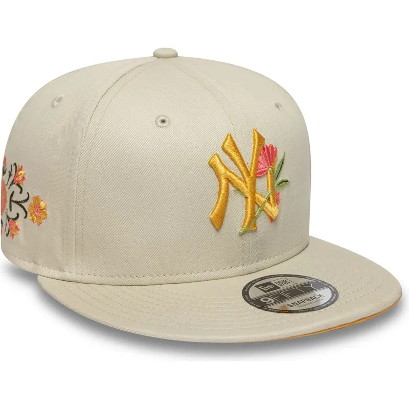 New Era Flat Brim 9FIFTY Floral New York Yankees MLB Beige Snapback Cap ...