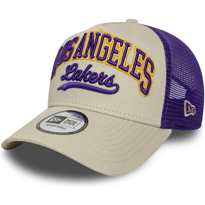 New Era E Frame Script Los Angeles Lakers NBA Beige and Purple Trucker ...