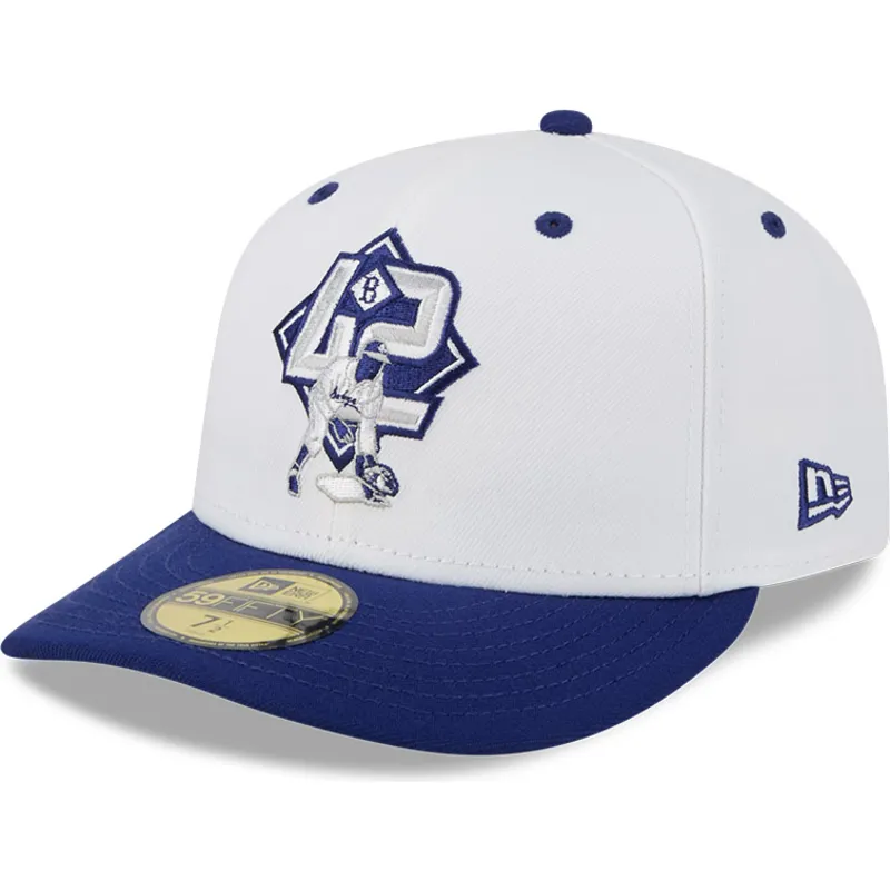 New Era Curved Brim 59FIFTY Player Jackie Robinson Brooklyn Dodgers MLB White and Blue Fitted ...