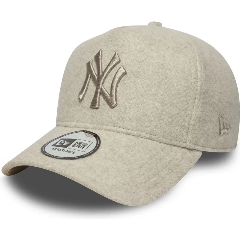 New Era Curved Brim 9FORTY E Frame Melton New York Yankees MLB Beige Snapback Cap with Beige ...
